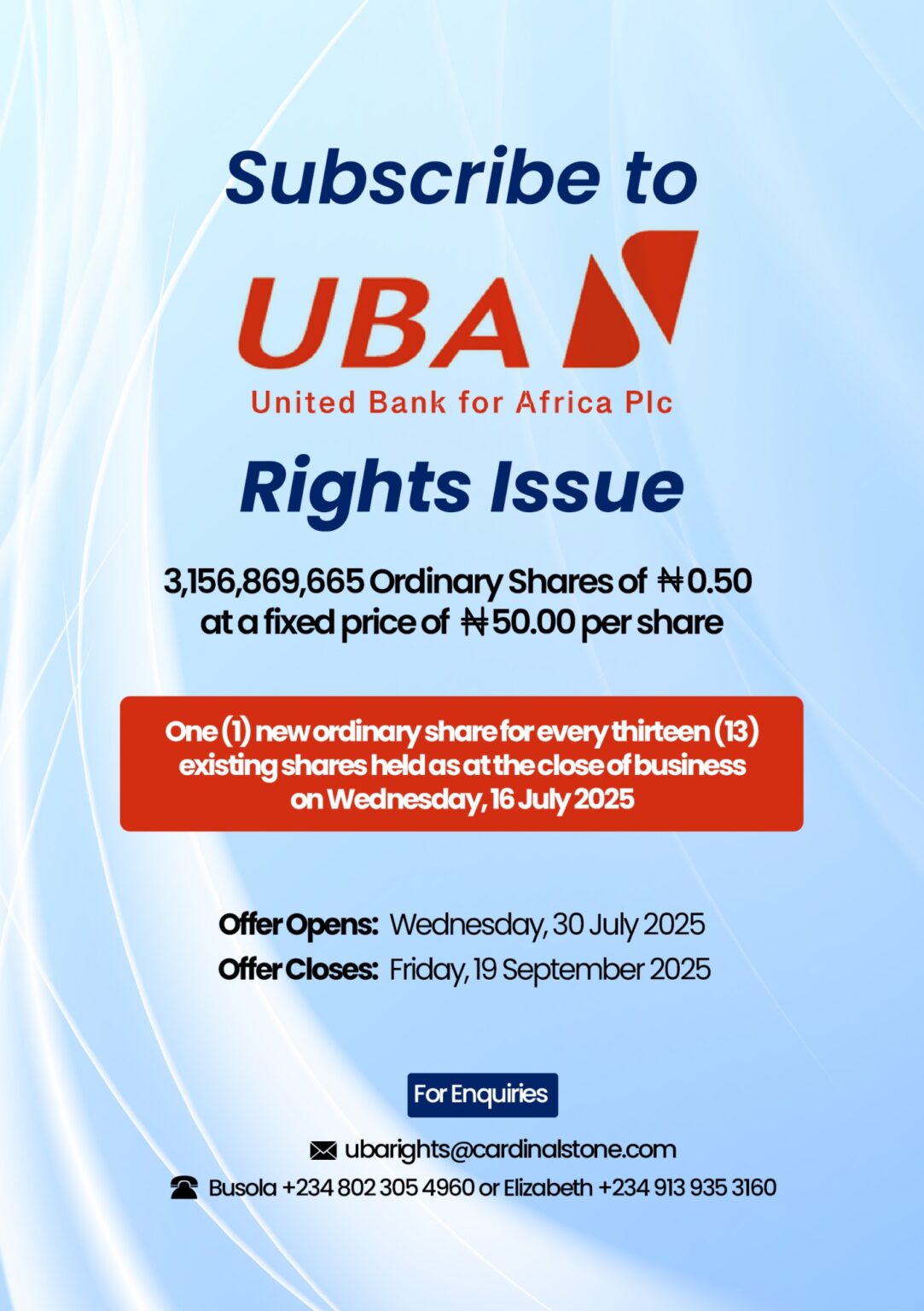 UBA Plc Rights - CardinalStone